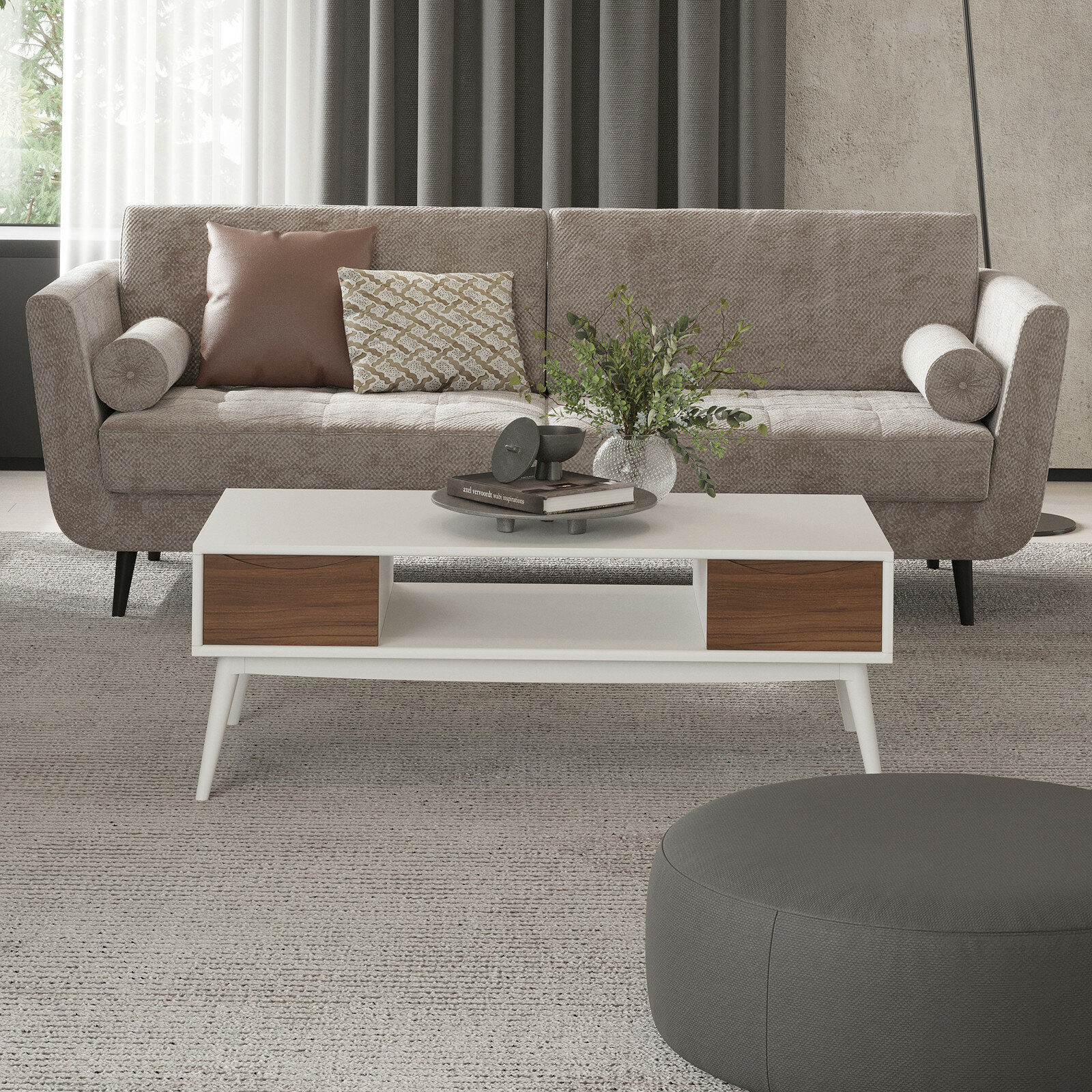 Журнальный столик MOD INTERIORS коллекция SEVILLA отделка шпон ореха F , матовый лак RAL9002