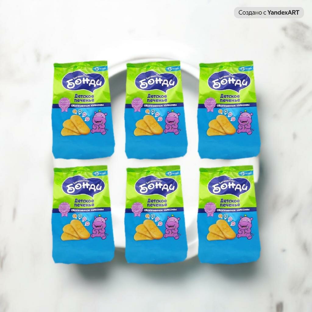 Бегемотик Бонди Детское печенье, обогащённое кальцием, с 5 месяцев 180 гр, 6 уп