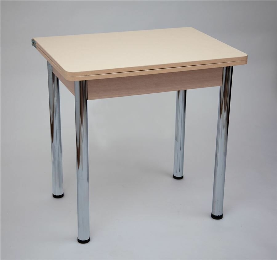 Стол обеденный ЛС-831 (Бежевые круги/ ноги Хром/кромка+царги Дуб беленый)