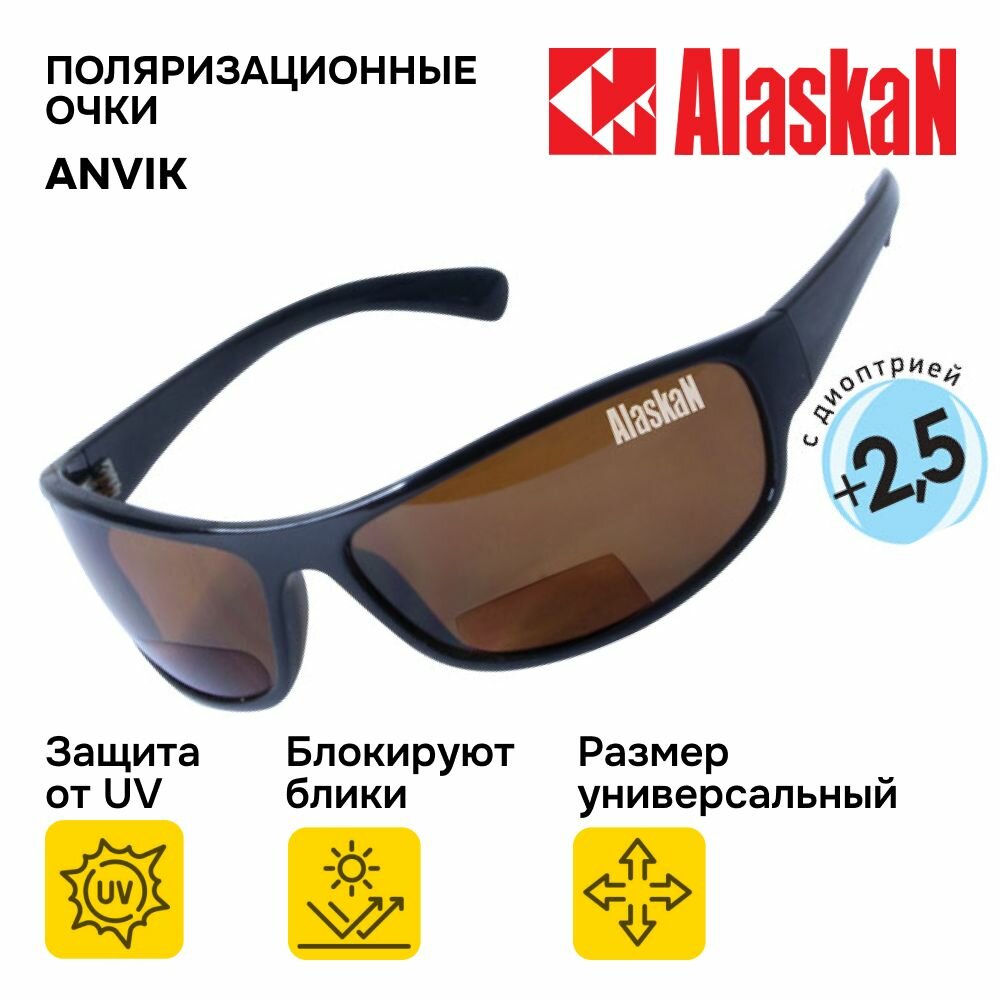 Очки солнцезащитные мужские Alaskan AG20-01 Anvik brown "diopter +2.5", очки поляризационные мужские для рыбалки и вождения