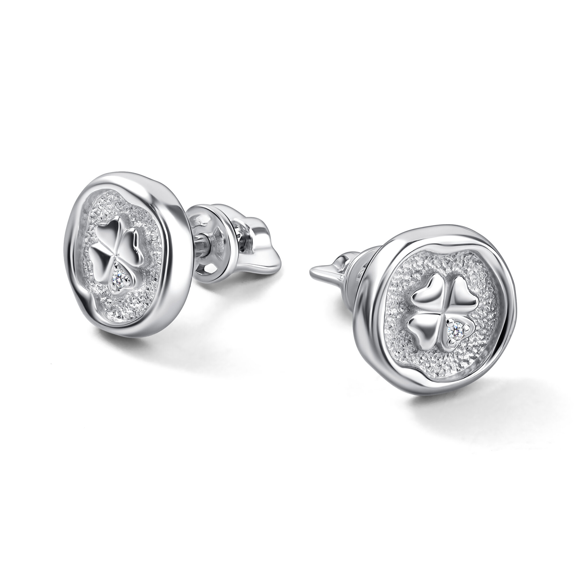 Серьги пусеты, серебро, 925 проба, родирование, бриллиант