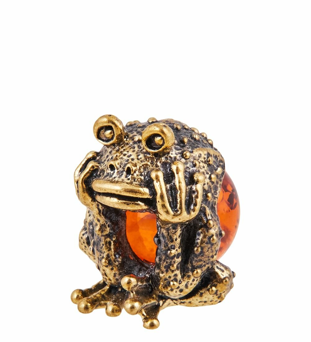 Фигурка 'Лягушка Надоело' (латунь, янтарь)