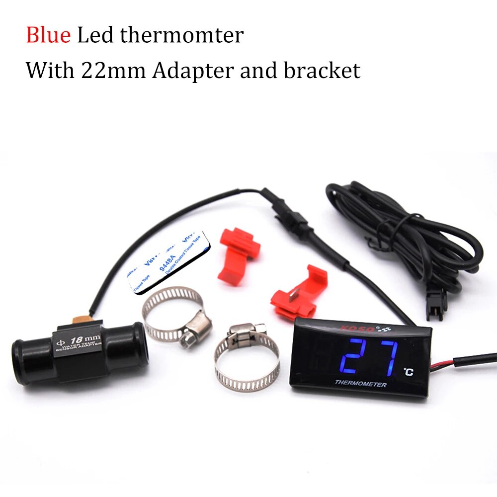 Датчик температуры воды мотоцикла для Koso, датчик температуры, мини-измеритель Blue 22mm Adapter