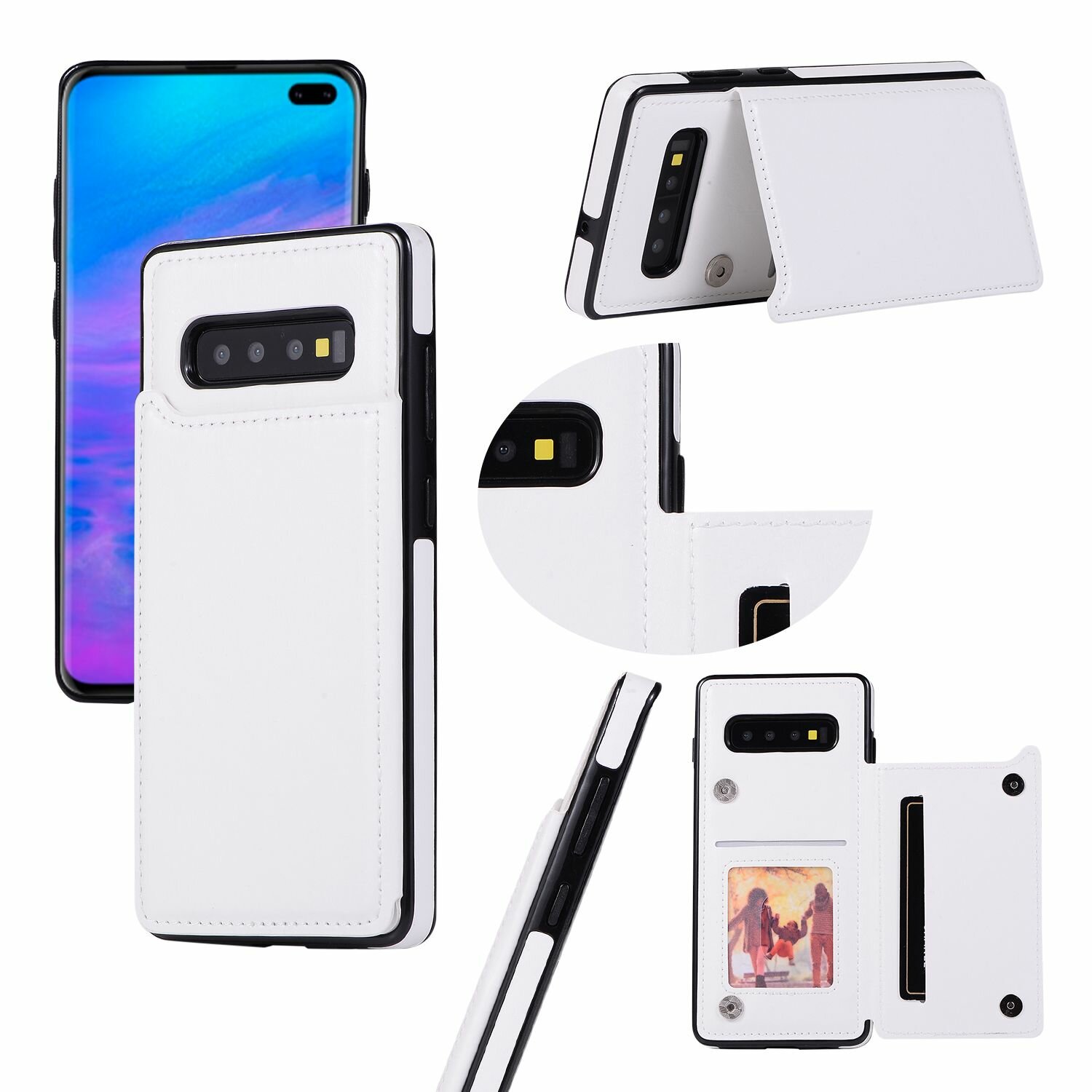 Кожаный чехол для Samsung Galaxy S10 Plus с отделением для карты/ Чехол-кошелек для S10+ / Кожа высокого качества