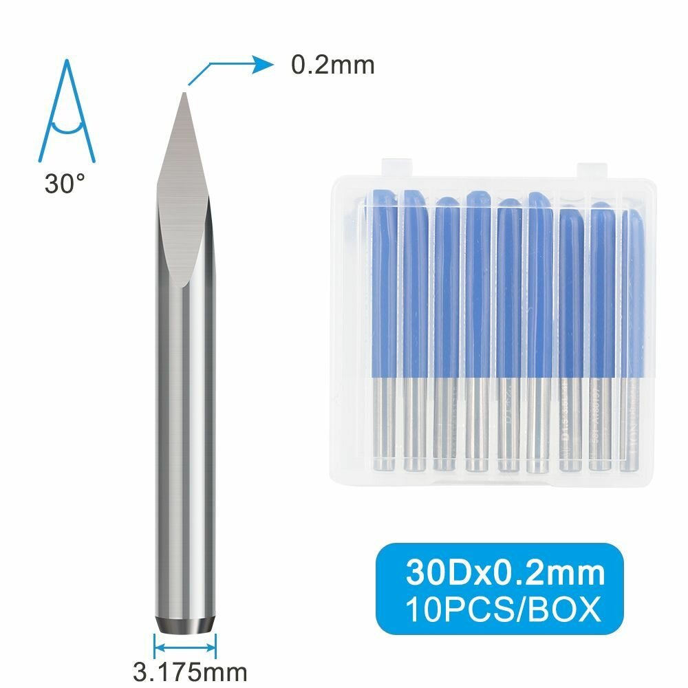 Набор граверов конических XCAN, 3.175x0.2мм, 30 градусов, 10 шт.