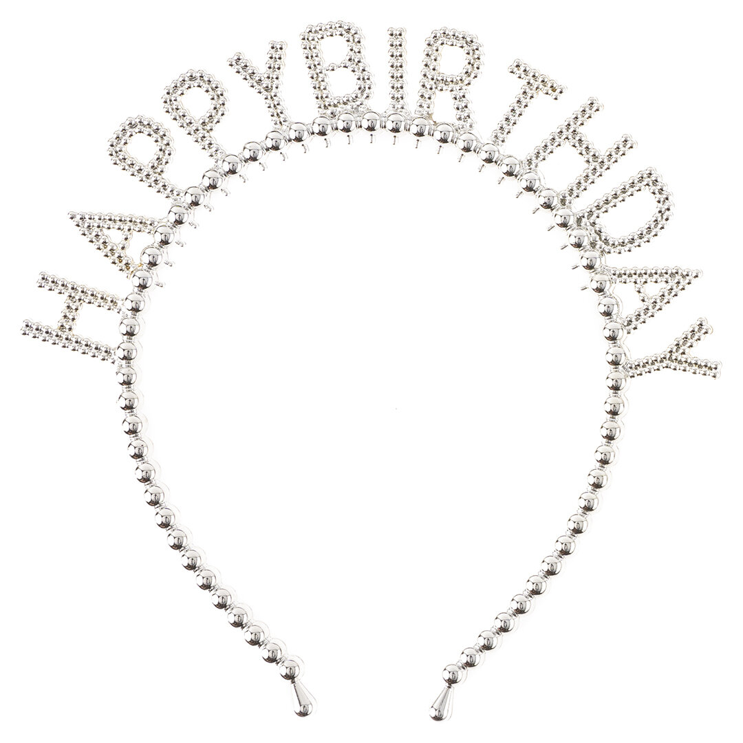 Ободок, Happy Birthday, Сверкающий жемчуг, Серебро, 1 шт.