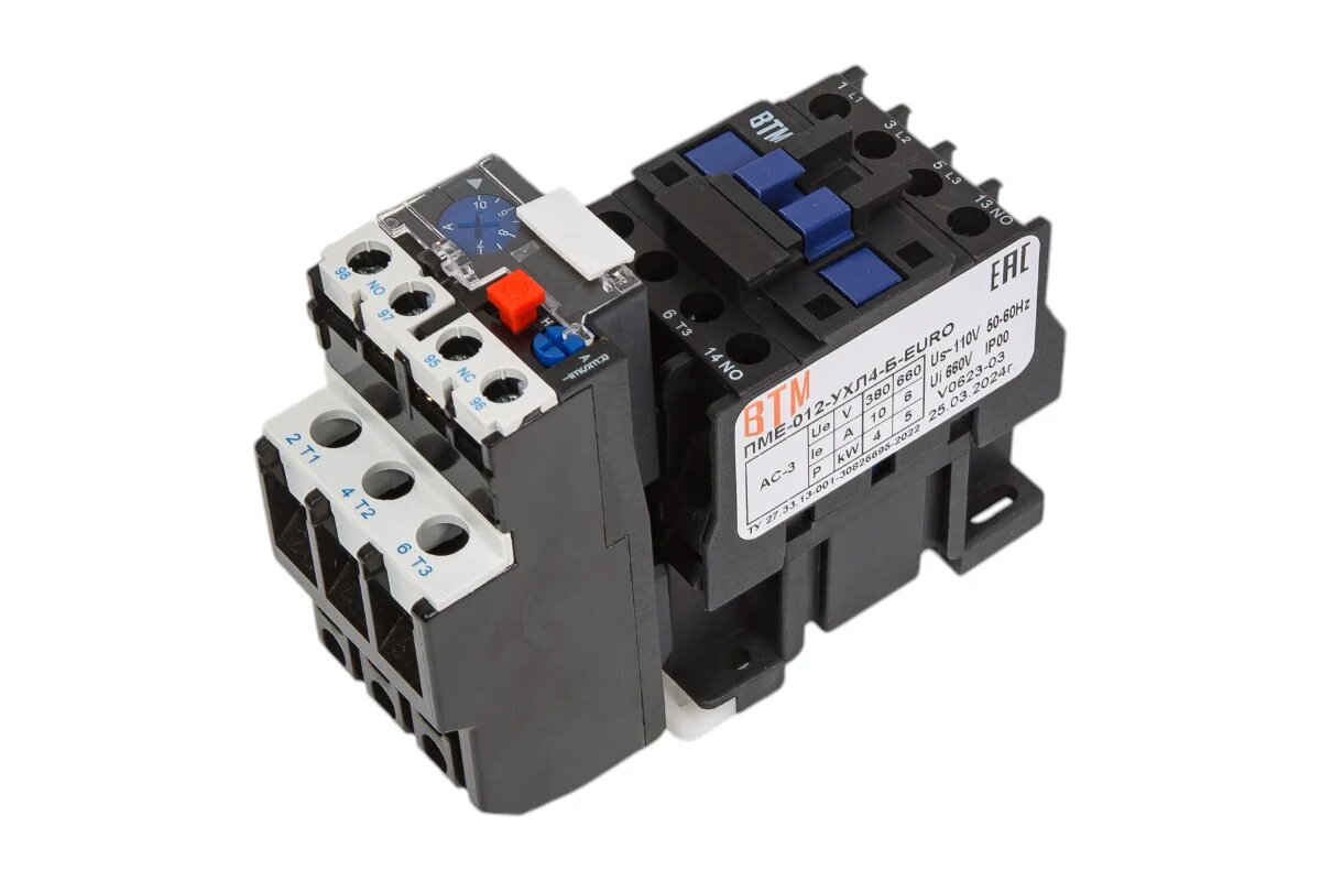 Пускатель ВТМ ПМЕ-012-10А-110АС (1з) РТЛ1014-2 7,0-10,0А УХЛ4-Б EURO ВТМ00073721