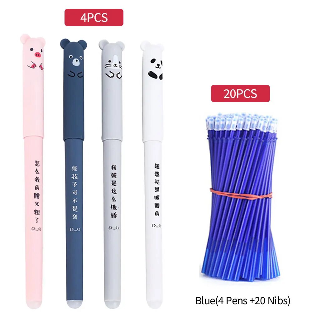Kawaii стирающиеся гелевые ручки 0,35 мм Blue 4 Pen 20 Nib