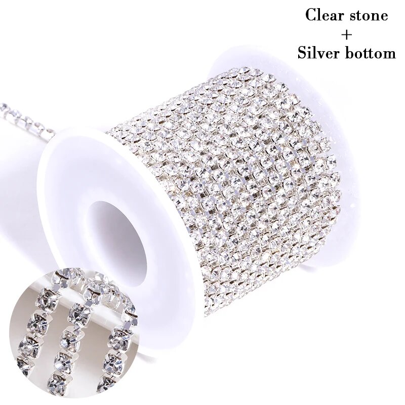 Цепочка страз Crystal-Silver Base, SS12-3mm, 10 ярдов