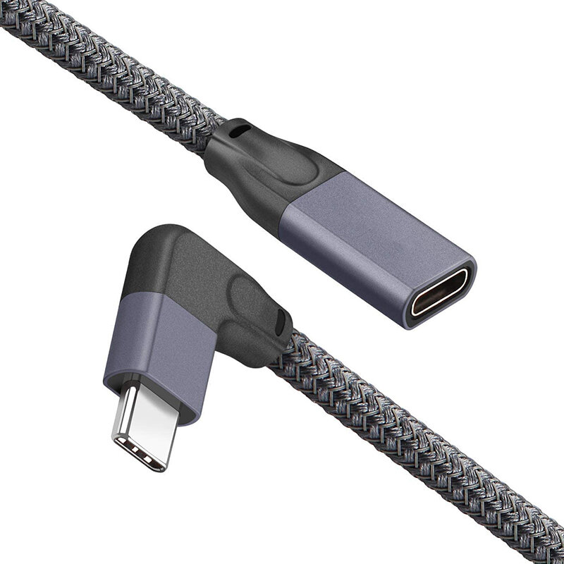 Удлинительный кабель USB C с прямым углом, короткий (1,6 фута), плетеный и алюминиевый, удлинитель USB-C 3.1 «папа-мама», Gen 2, 10 Гбит/с