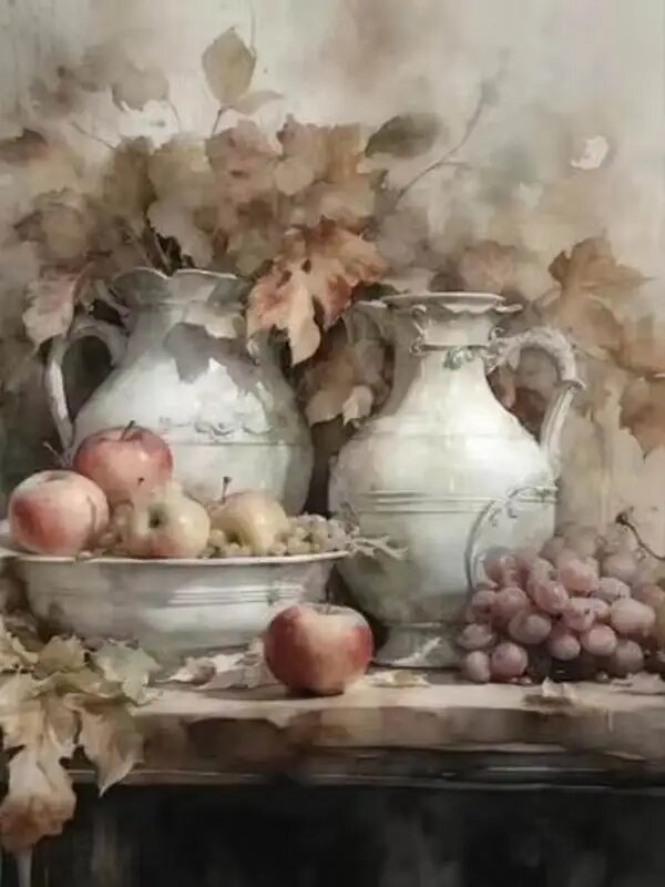 Алмазная картина "Винтажная гуава, инжир, фрукты", полная вышивка Square Drill 45x60cm, FC9766