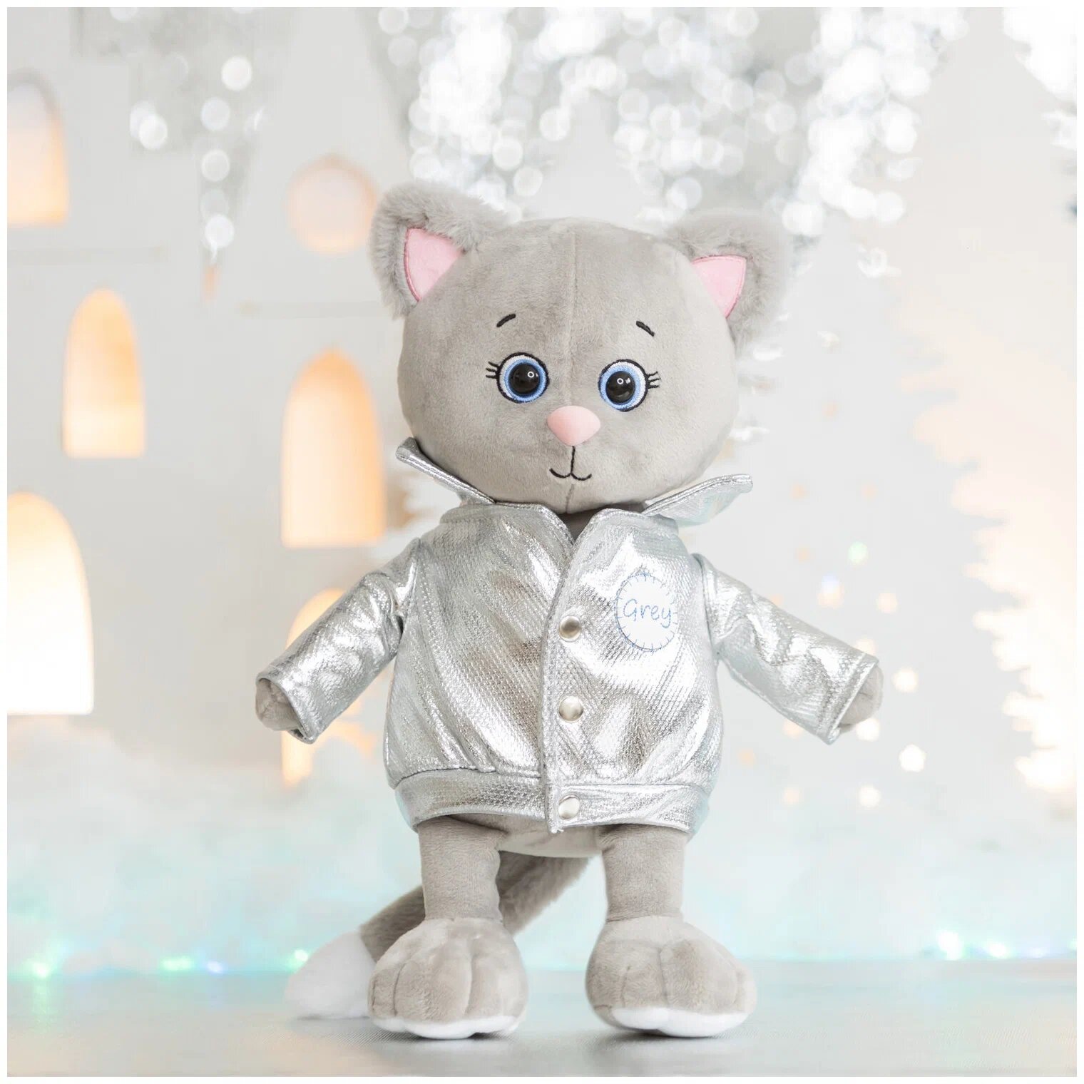 Мягкая игрушка KULT of Toys "Котик Грей" в куртке, серый, 25 см