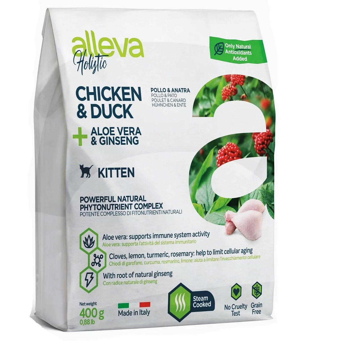 ALLEVA HOLISTIC Сухой корм для котят с курицей и уткой 400г