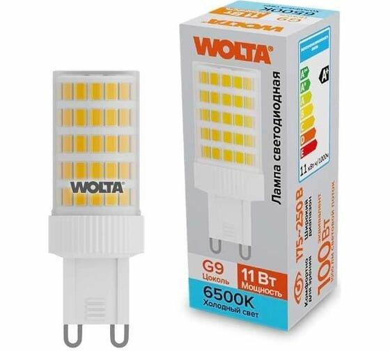 Светодиодная лампа Wolta 11Вт, 6500К холодный белый свет, цоколь G9, материал корпуса - керамика, форма кукуруза WSTD-JCD-11W6KG9-C