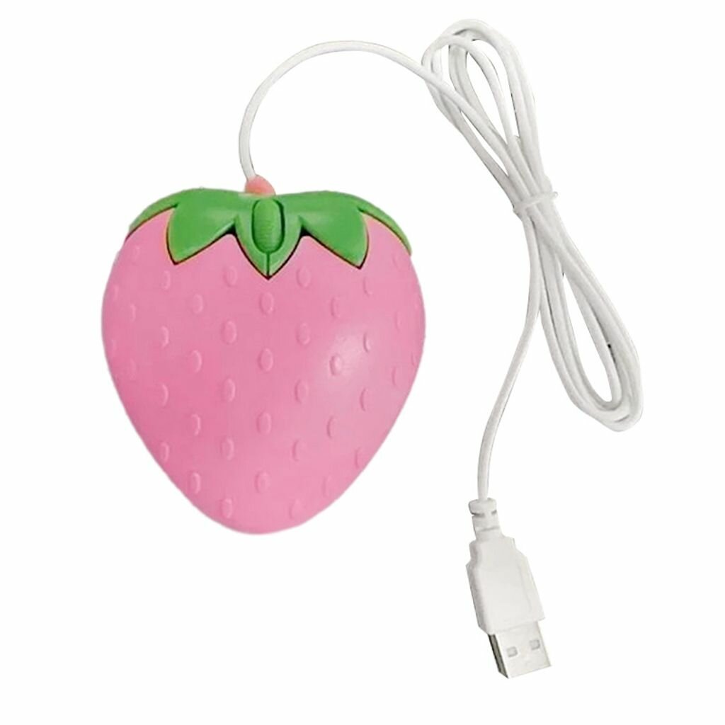 Розовая клубничная проводная мышь