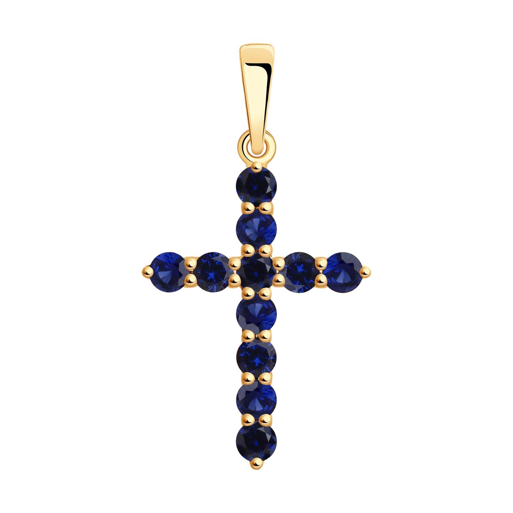 Крестик, красное золото, 585 проба, корунд