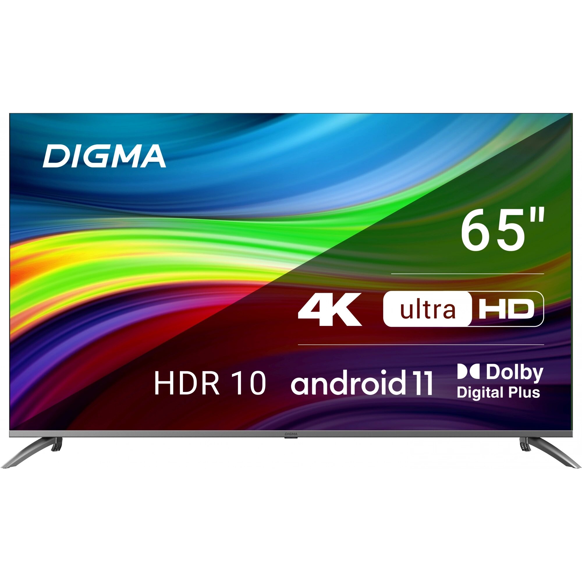 Телевизор Digma Android TV DM-LED65UBB41, 65", LED, 4K Ultra HD, Android, темно-серебристый
