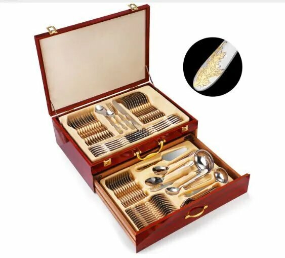 Набор столовых приборов "Gisela", 72 предм. Деревянная коробочка из нержавеющей стали