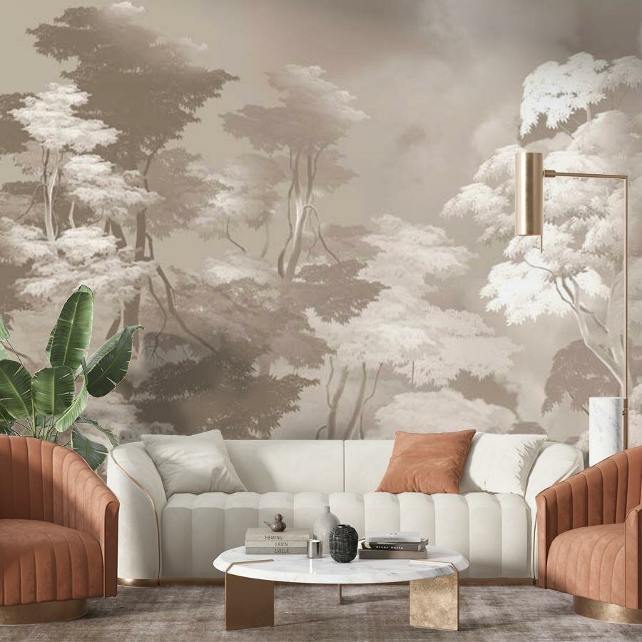 Фотообои Лес светло-серые тона 13-635-S-Холст 270 x 200 см (ВхШ) Бесшовные, флизелиновые, влагостойкие обои MasterFresok