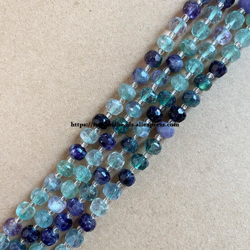 Полудрагоценный камень, Алмазная гравировка, граненый, разноцветный флюорит, 7 дюймов, бусины россыпью, Размер 8x6 мм, флюорит