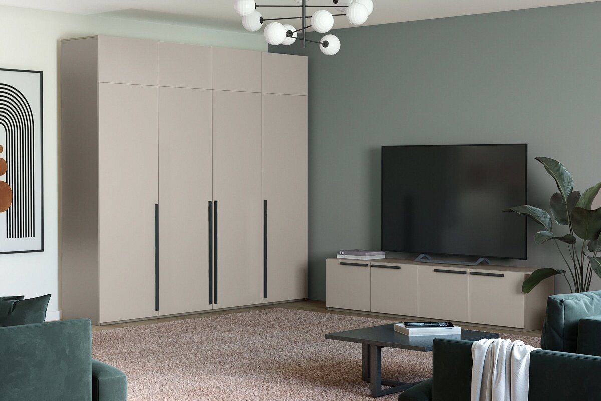 Гостиная МебельЛэнд24 Лорена Пакс - 3 Кашемир 420x50x250 бежевый со шкафом с тумбой