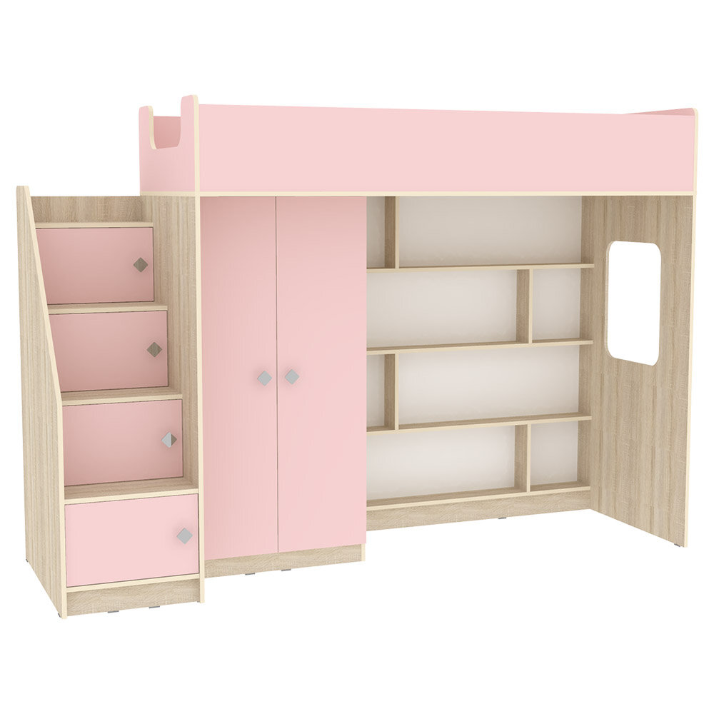 Кровать чердак Л-А602.3 80х190 Дуб Сонома Розовый
