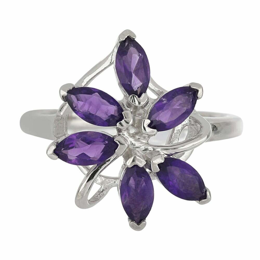 Кольцо тонкое, серебро, 925 проба, родирование, аметист