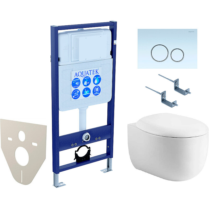 Комплект унитаза с инсталляцией Aquatek Set Aquatek Альтаир cm-015 4в1 с сиденьем Микролифт и Белой клавишей смыва