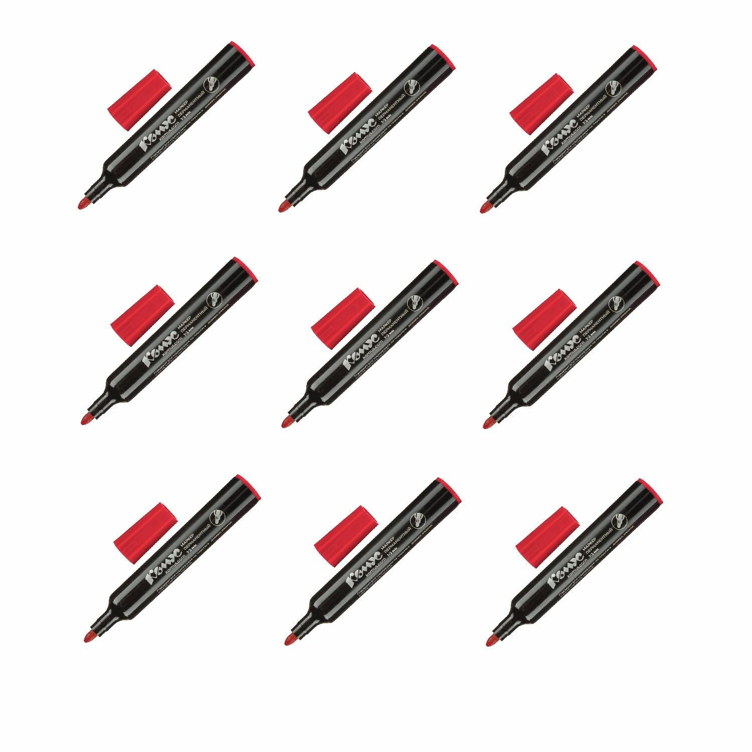 Комус Маркер перманентный красный 1-3мм круглый наконечник, 9 уп.