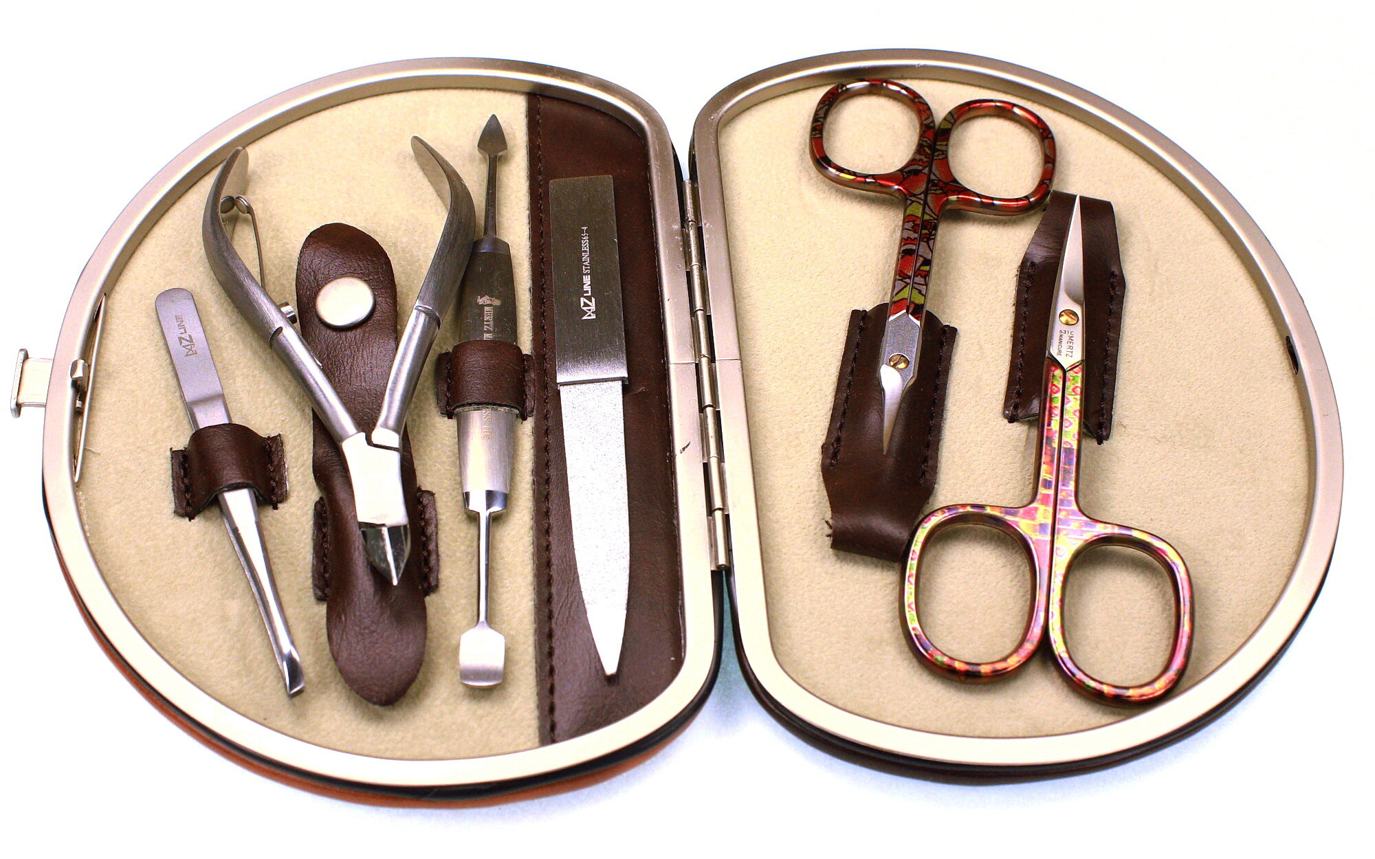 Маникюрный набор Mertz 30004 из Германии, 6 предметов, профессиональная ручная заточка, двухцветный элегантный чехол