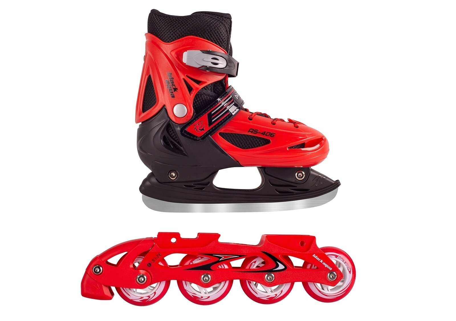 Роликовые коньки Black Aqua 2 в 1, со сменным шасси, ледовые, красный (26-27 размер) (AS-406)