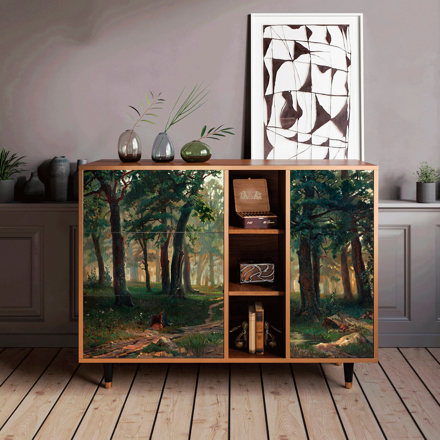 Комод - STORYZ - BS2 Rain in the Oak Forest by Ivan Shishkin, Разер - 125 x 97 x 48 см , Цвет корпуса - Орех