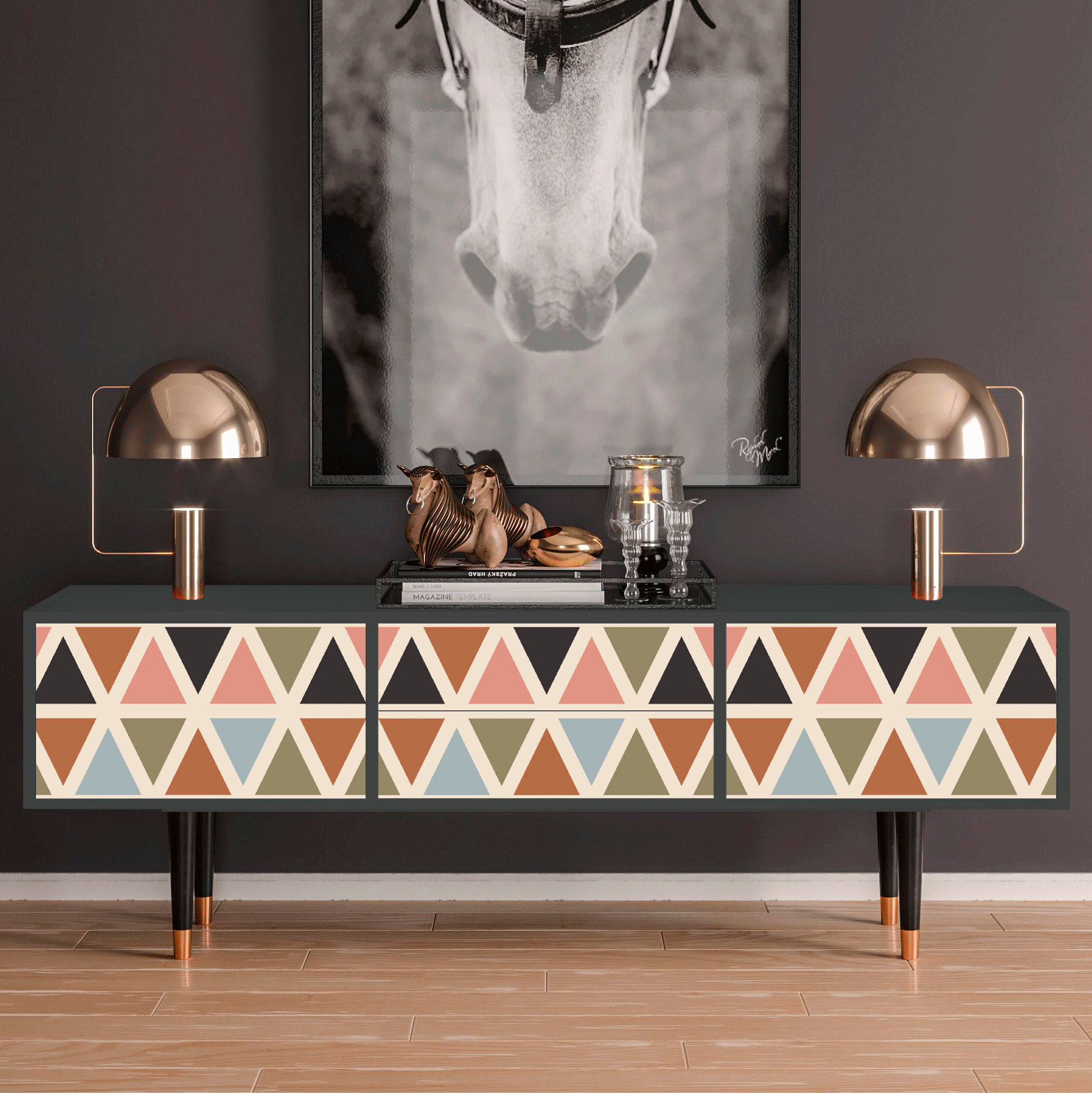 ТВ-Тумба - STORYZ - T4 Royal Triangles, Размер - 170 x 59 x 48 см, Цвет корпуса - , Антрацит