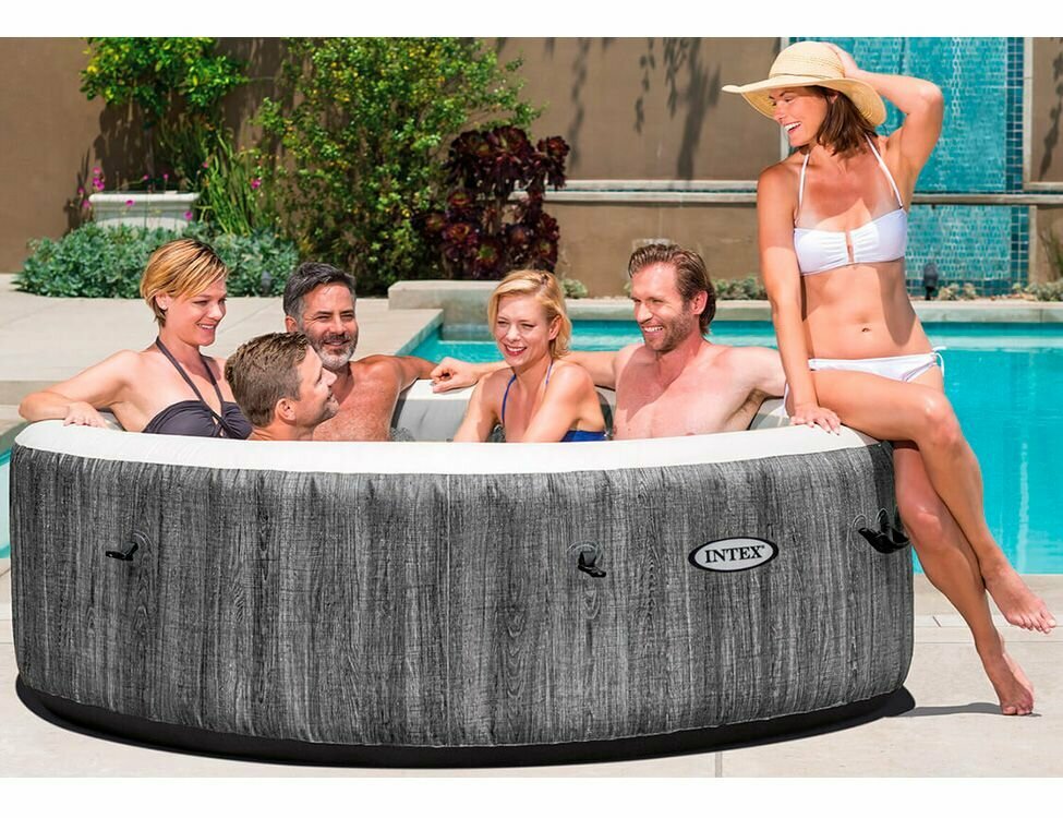 Надувное джакузи Серое дерево Делюкс Интекс ПьюрСпа (Intex PureSpa Greywood Deluxe) с аэромассажем и подсветкой, 216х71 см, 28442