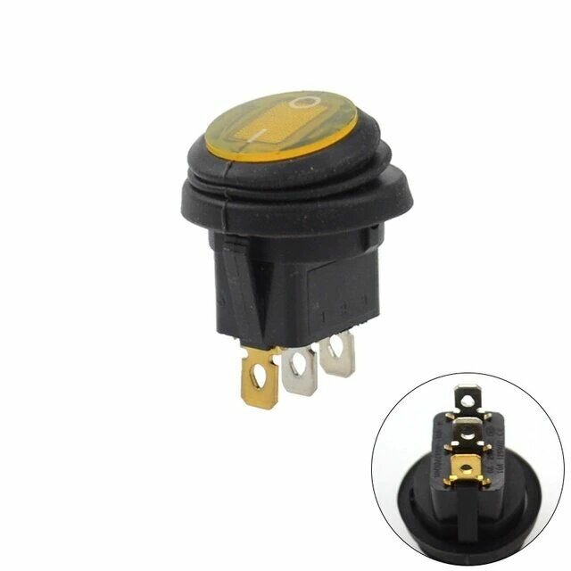 Переключатель клавишный с подсветкой и влагозащитой KCD1-202FS Y/3PN (ON-OFF) 3 контакта 6A, 250В (желтый)