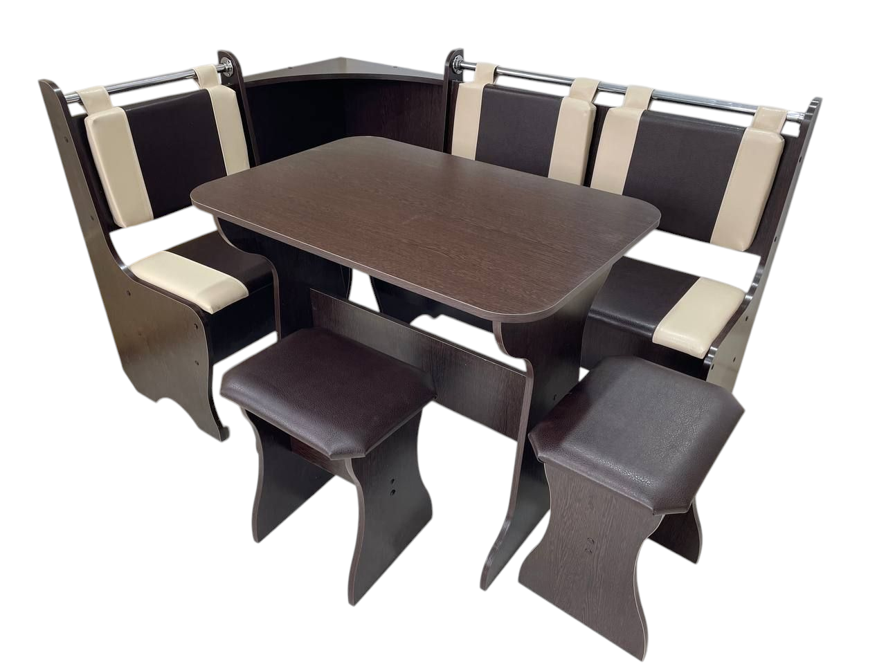 Кухонный уголок набор Стиль-40 с прямоугольным столом и табуретами, размер 103/153, венгелдсп/обивка экокожа комби 32/12