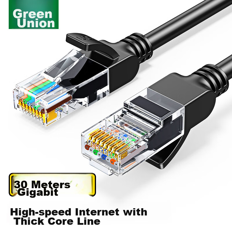 Lulian Cat5e Ethernet Cable, Gigabit Network Connection Cable, Cat5e Patch Cord, Home Renovation Computer Broadband Unshielded 8-Core Twisted Pair Cable, 30 Meters, Black, 35823