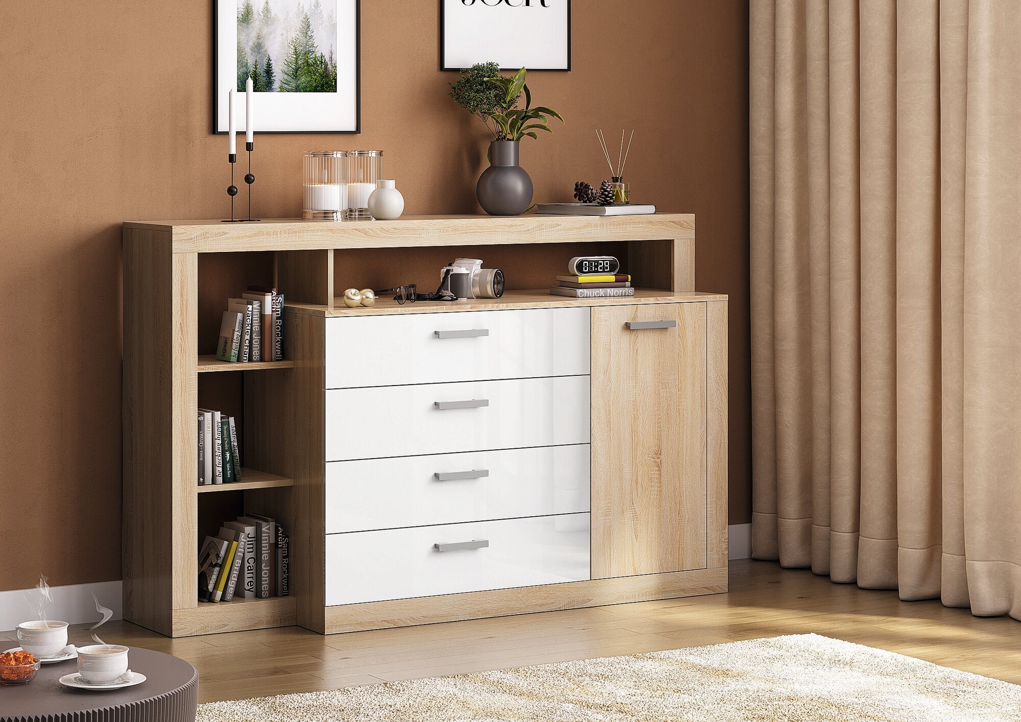 Ангара Комод (2УПК) (Белый глянец/Дуб сонома, Дуб сонома) (Миф)