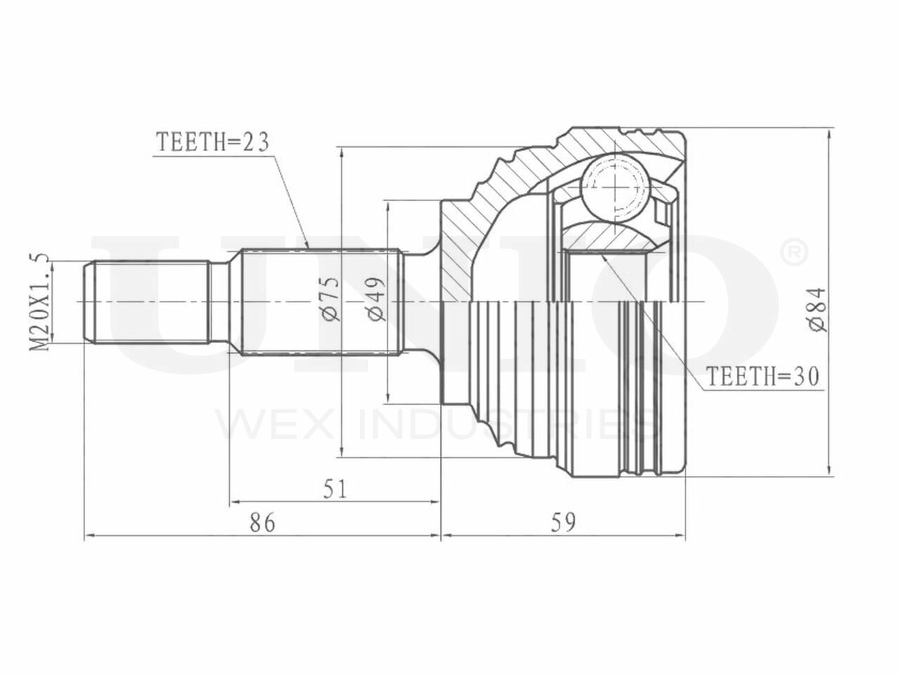 ШРУС наружный (МКПП), для Ниссан Альмера (G15RA) 12-, Рено Логан I-II 04-, Меган II 02-, Nissan Almera Renault Logan Megane 02-, артикул CVJ-20036 производителя UNIO