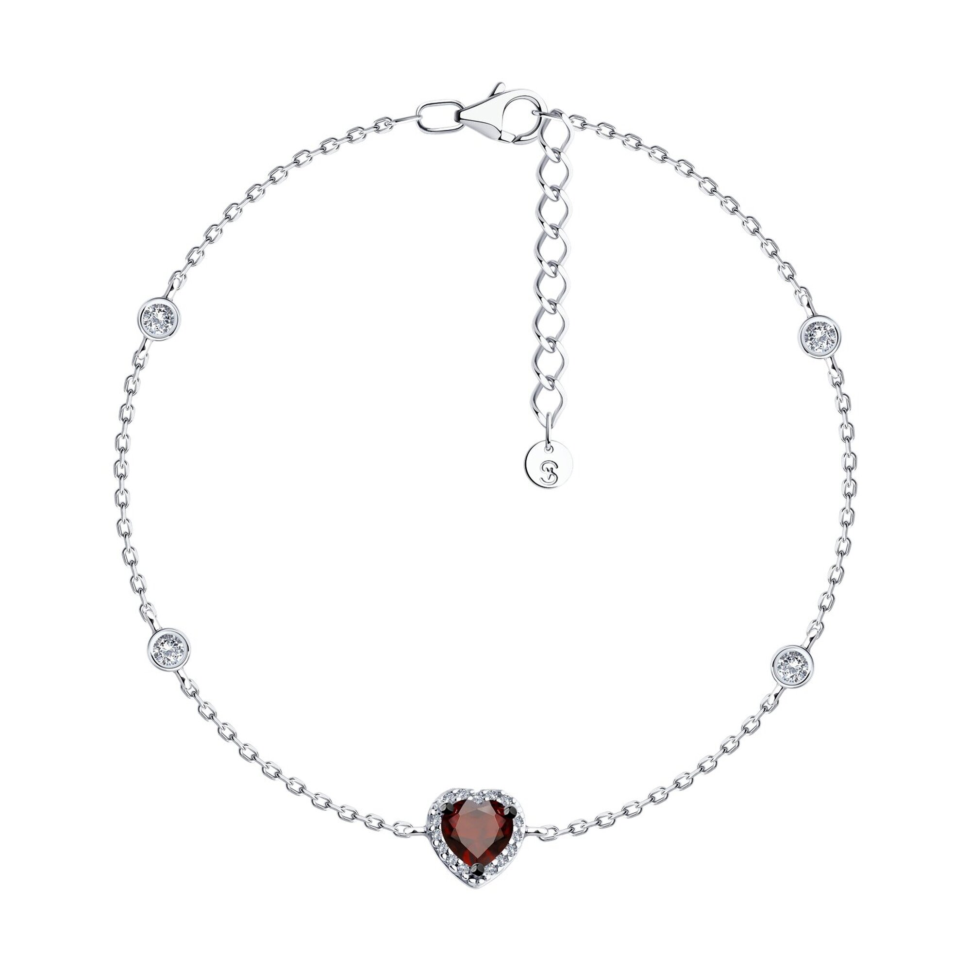 Браслет, серебро, 925 проба, родирование, фианит, гранат