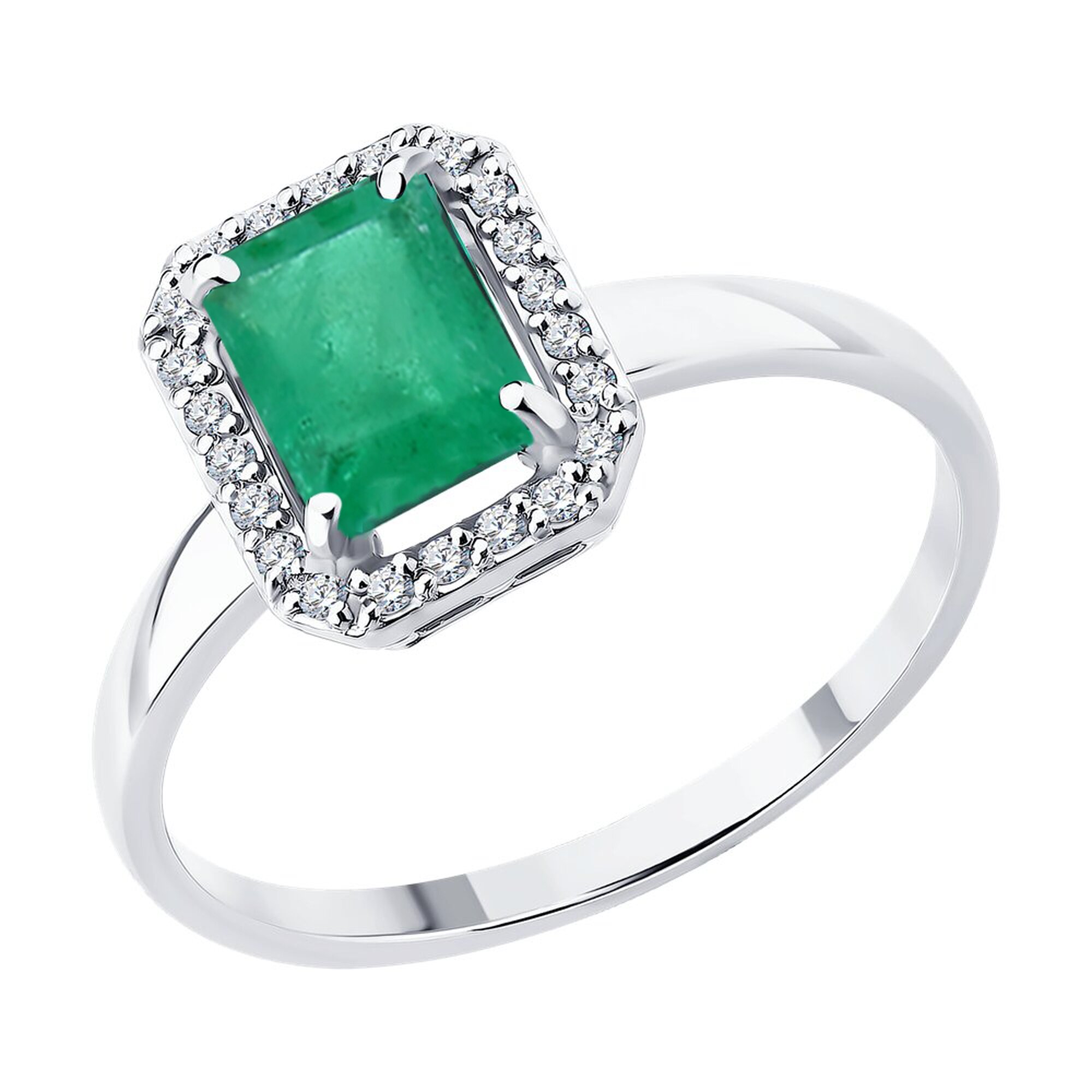 Кольцо, белое золото, 585 проба, бриллиант, изумруд