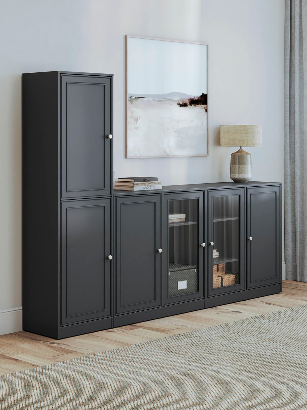 Гостиная комплект Люсиль комод-витрина, шкаф 247.4х40.1х180.6 см, Графит