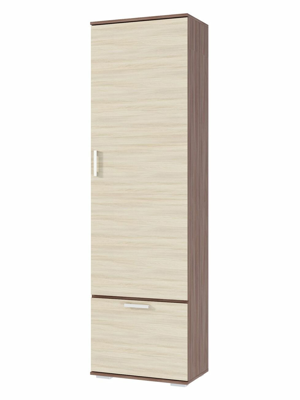 Распашной шкаф-пенал для одежды Алиса со штангой, с полками, 60х35.4х203.2 см, Ясень Шимо темный / Ясень Шимо светлый