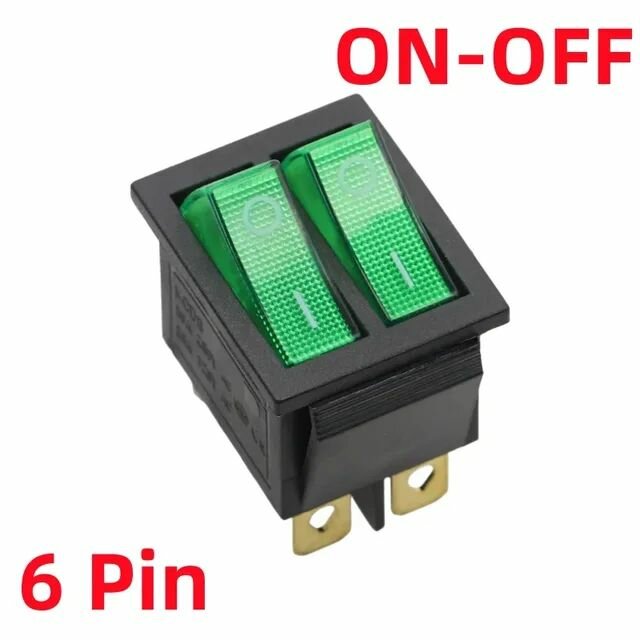 2-х кнопочный переключатель KCD6 16A 250V 6 конт. (с подсветкой)