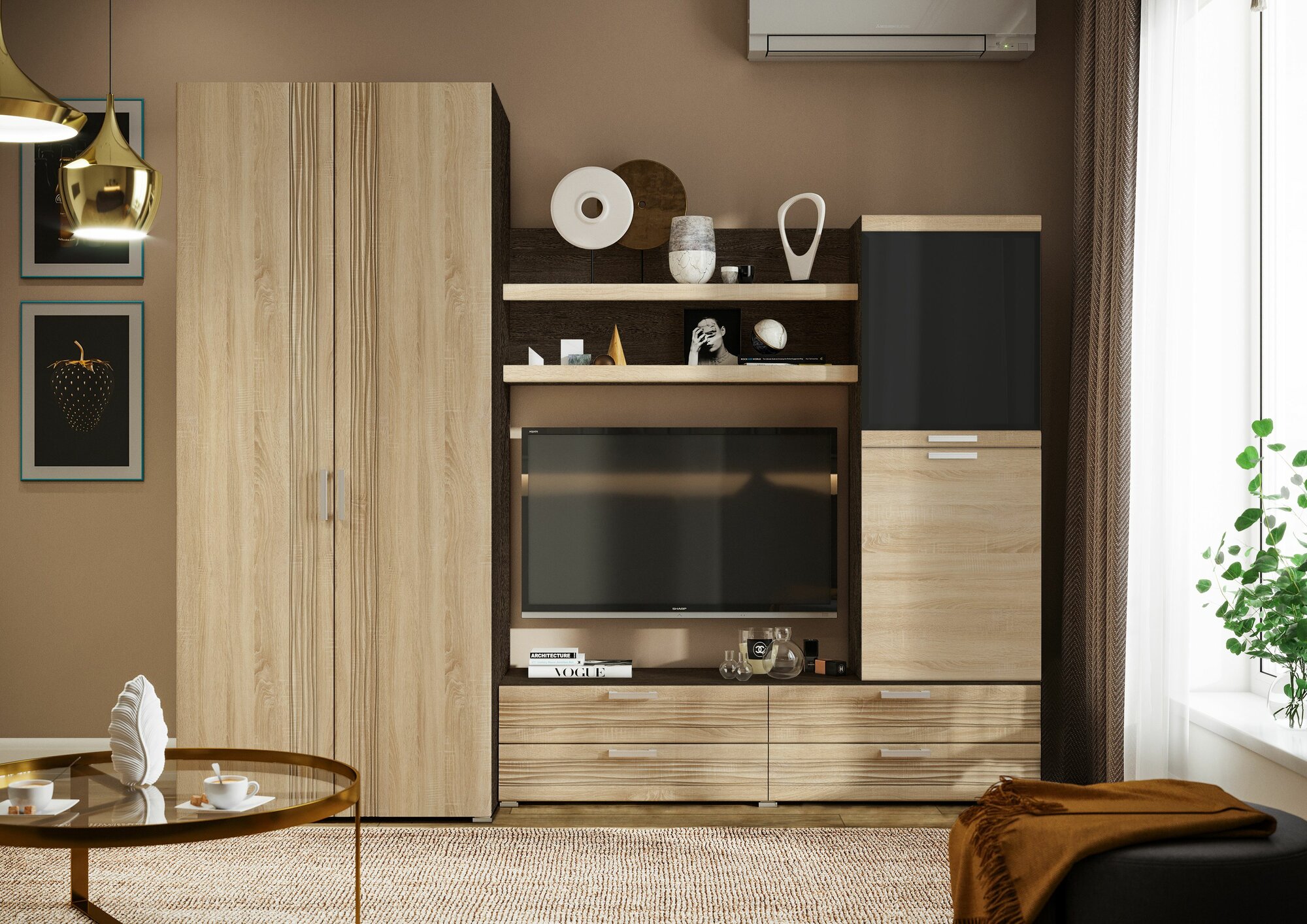 Гостиная Асти Вариант №2 (Дуб сонома, венге) (Миф)