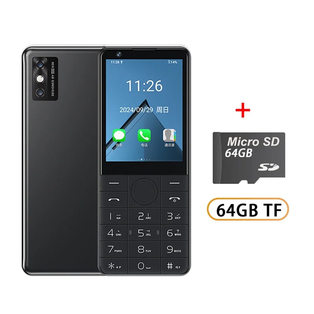 DOOV R77 Pro 4G Смарт-сенсорный экран 2,8 дюйма 3 ГБ + 32 ГБ Android 5 МП Камера WhatsApp Русская многоязычная клавиатура Смарт-кнопочный телефон Russian keyboard, Серый, 64ГБ, Grey add 64GB TF