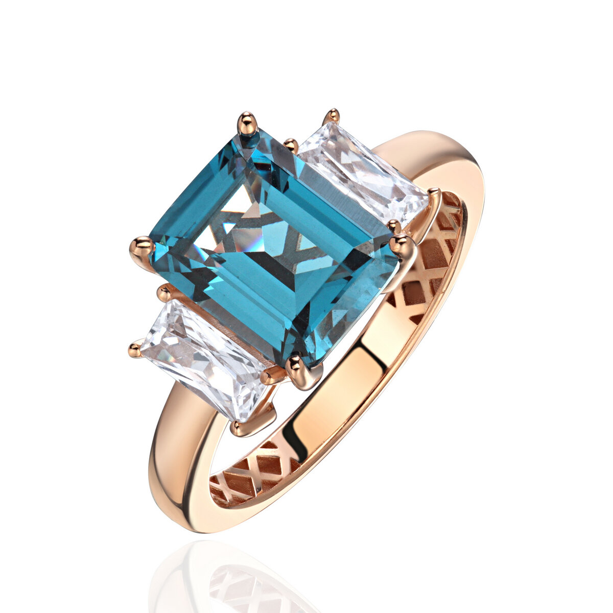 Кольцо, красное золото, 585 проба, топаз, фианит