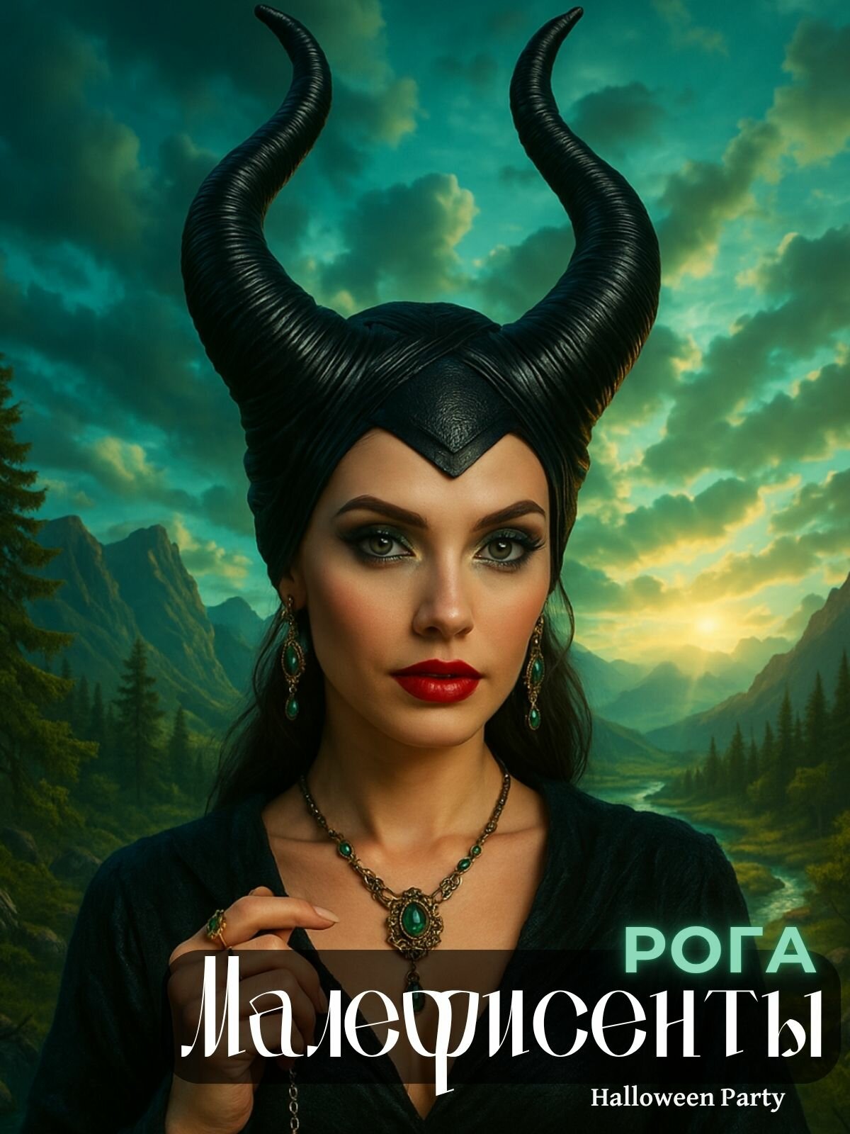 Рога Малефисенты, набор волшебницы на Хэллоуин, карнавальный костюм Малефисента, ободок праздничный с рожками