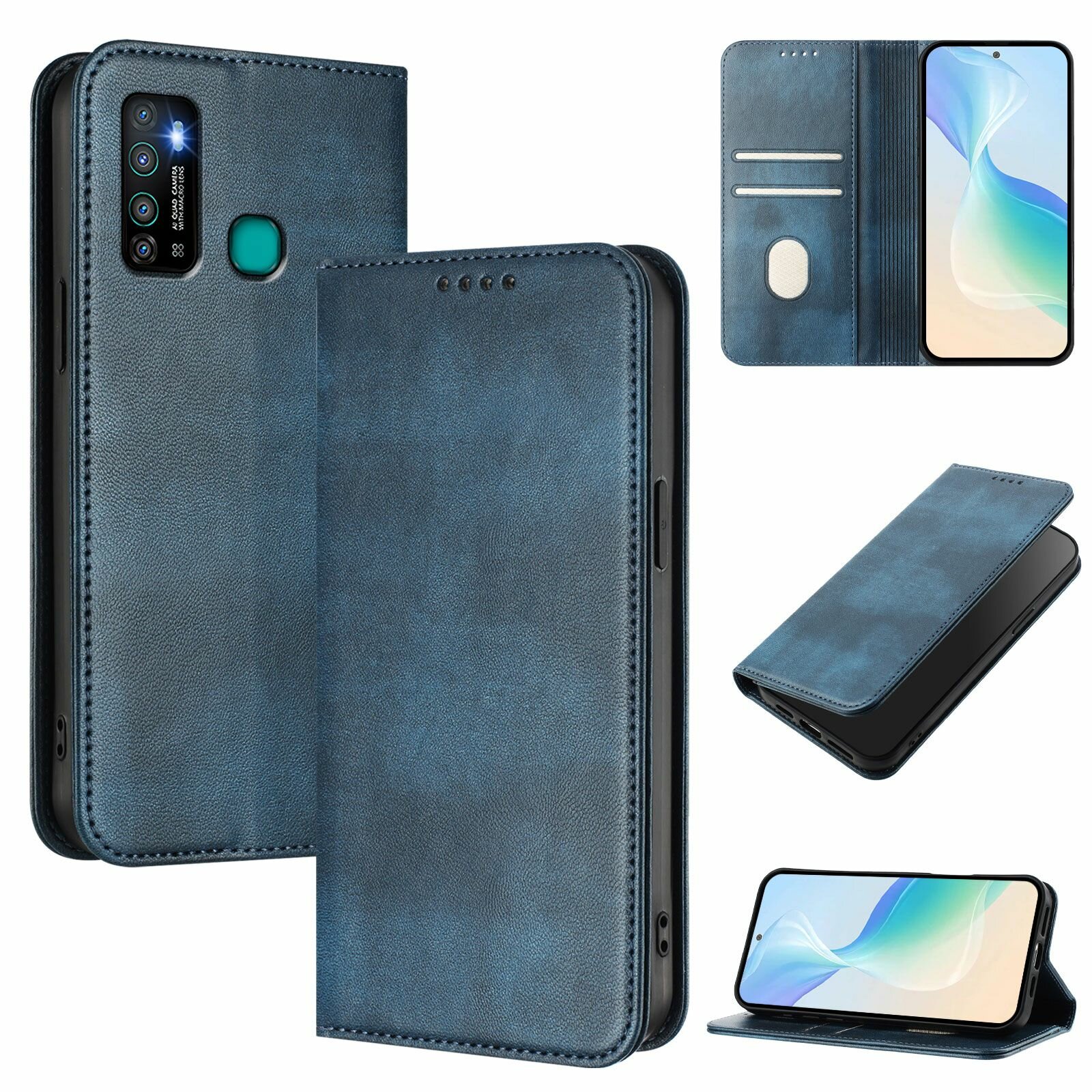 Кожаный чехол-книжка для INFINIX HOT 9/INFINIX HOT 9 PRO/TECNO CAMON 15, TECNO SPARK 5, TECNO CAMON 15 AIR/TECNO NOTE 7 LITE с отделениями для карт и кошельком, Функция блокировки RFID