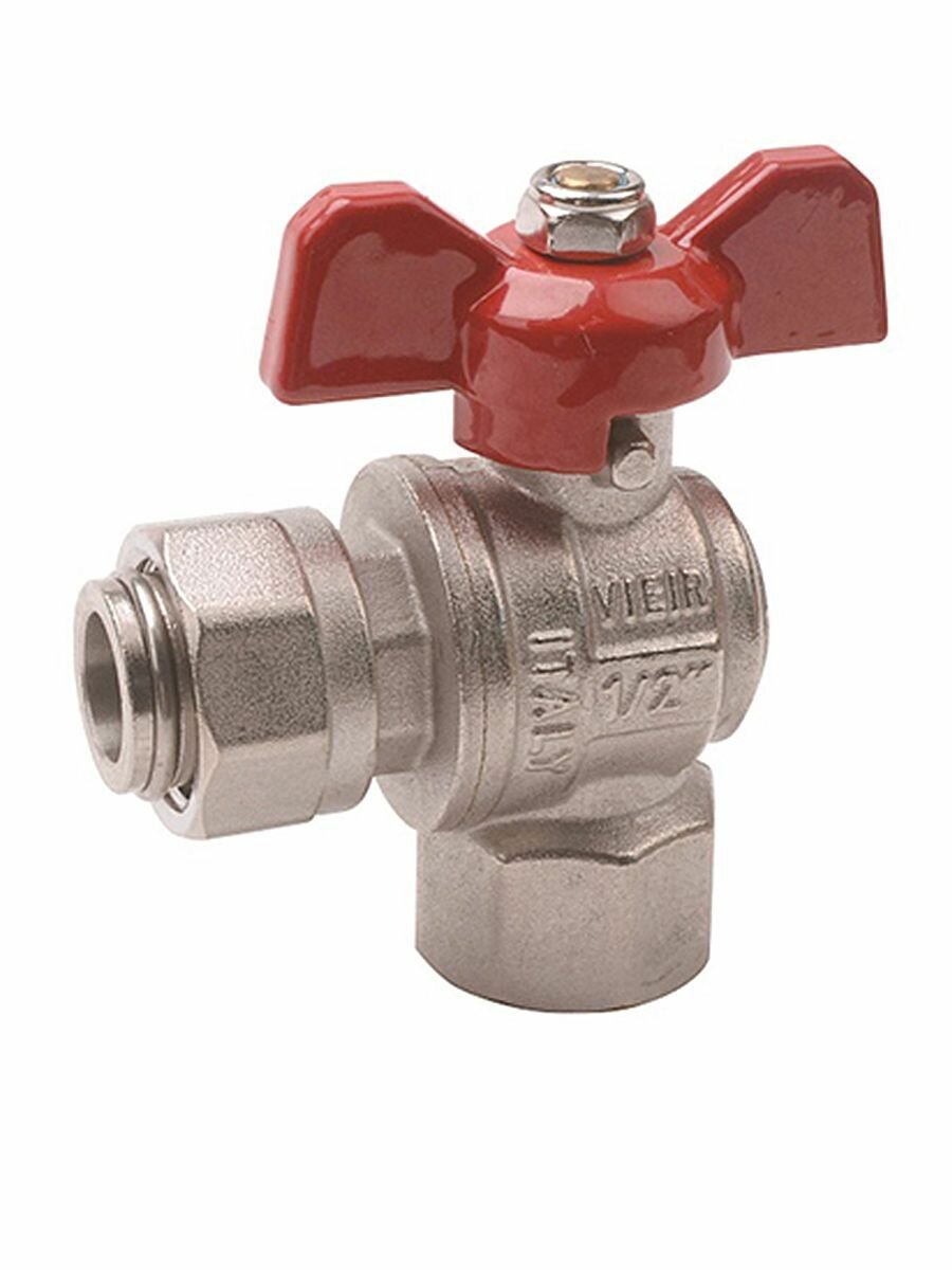 Шаровой кран ViEiR VERS52, угловой, с накидной гайкой, латунь, 1/2", серебристый